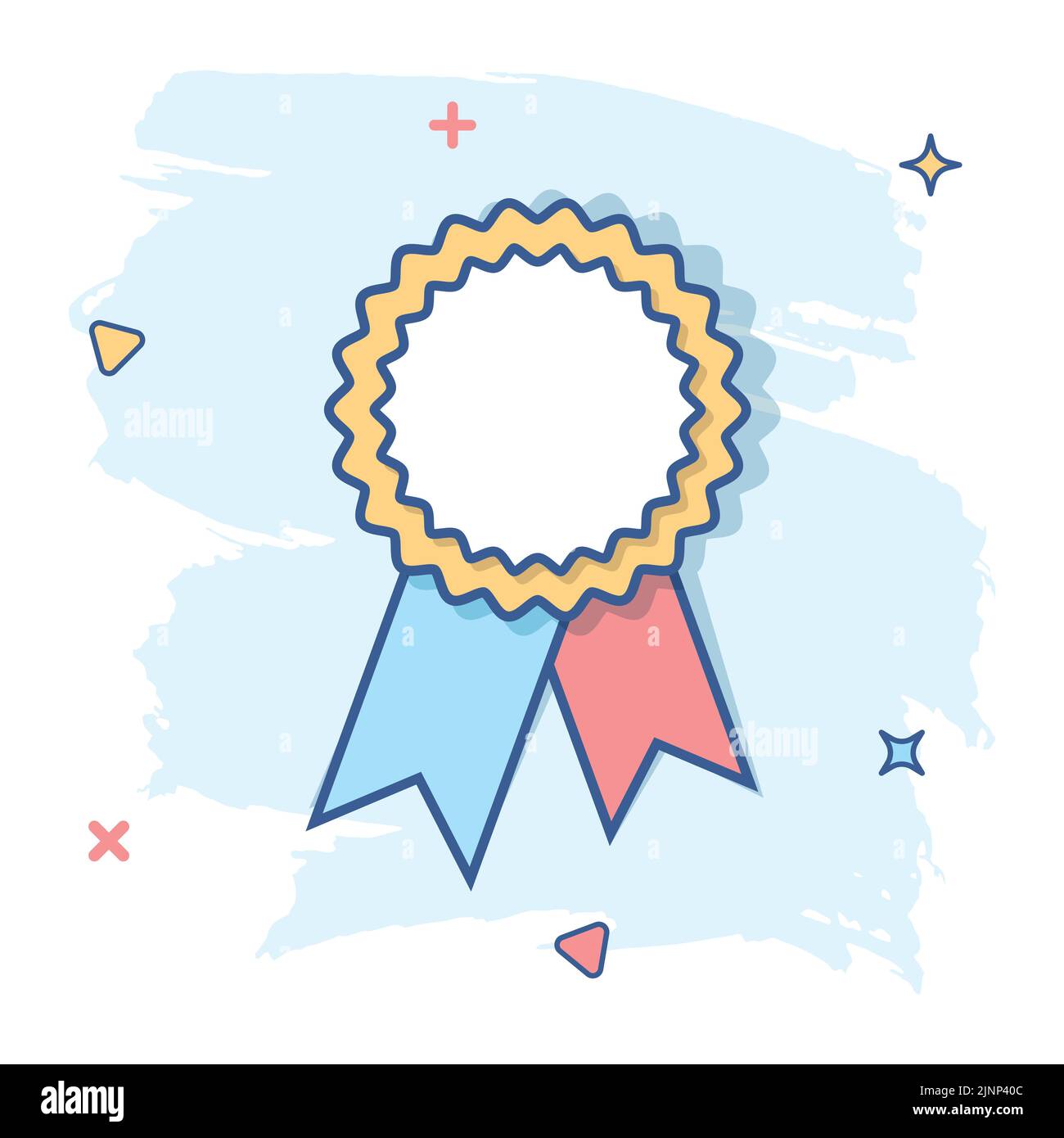 Vector cartoon badge with ribbon icon in comic style. Award medal sign ...