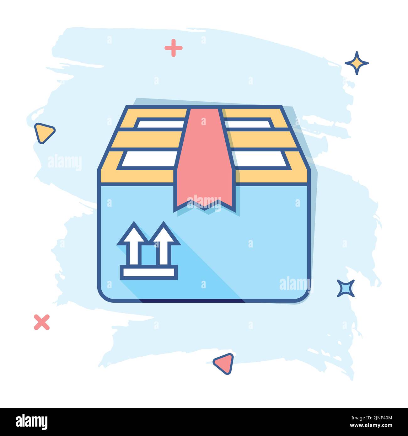 Vector cartoon packaging box icon in comic style. Shipping pack sign ...