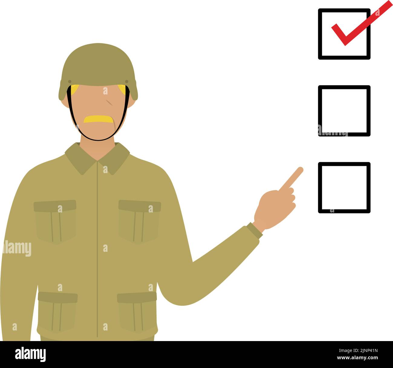 Senior Male Soldier Pose, Pointing to a checklist Stock Vector Image ...
