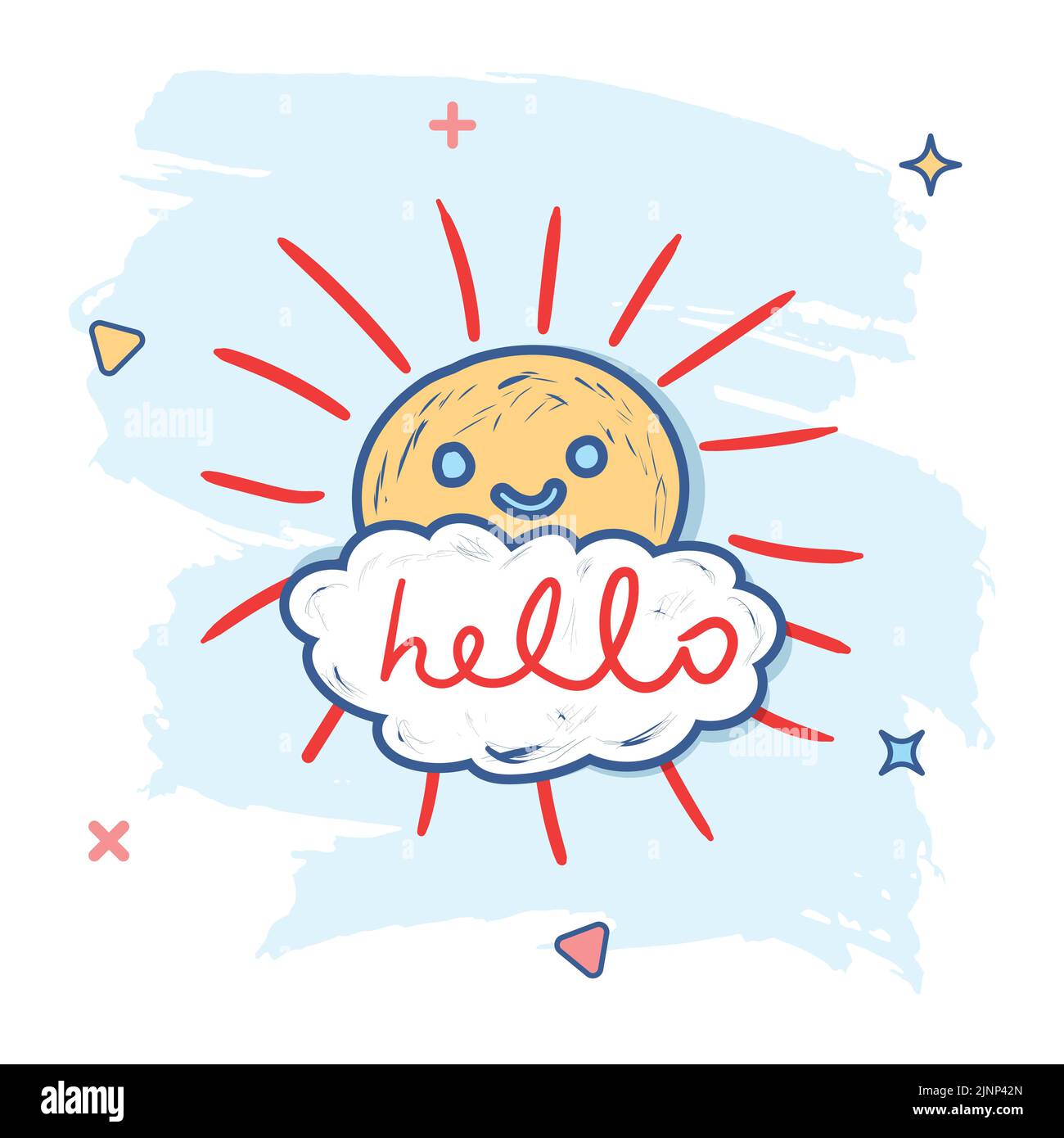 Hello summer hand drawn chalk sun icons. Vector illustration isolated ...