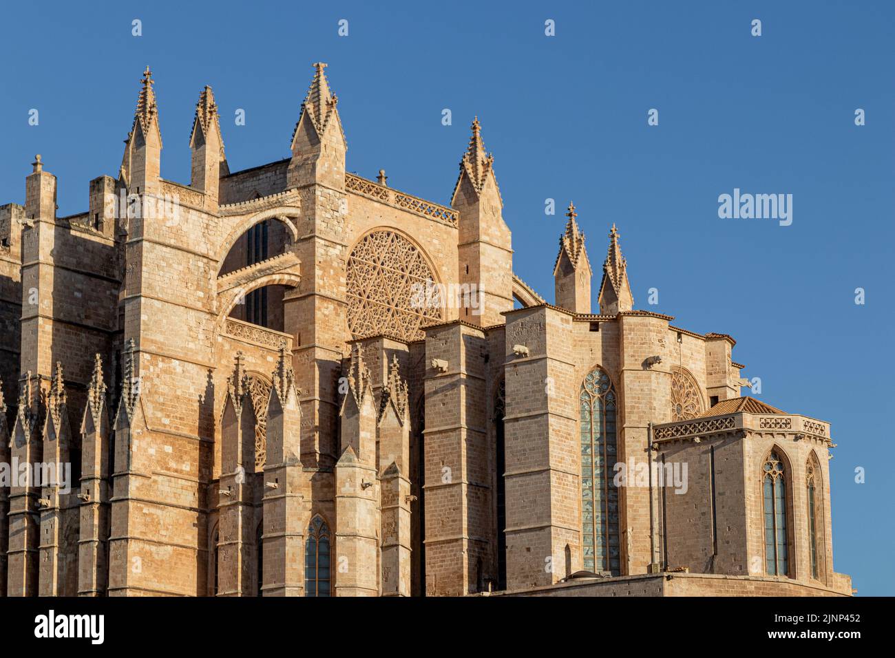 Palma de Mallorca, Spain. Facade and rose window called Ojo del Gotico ...