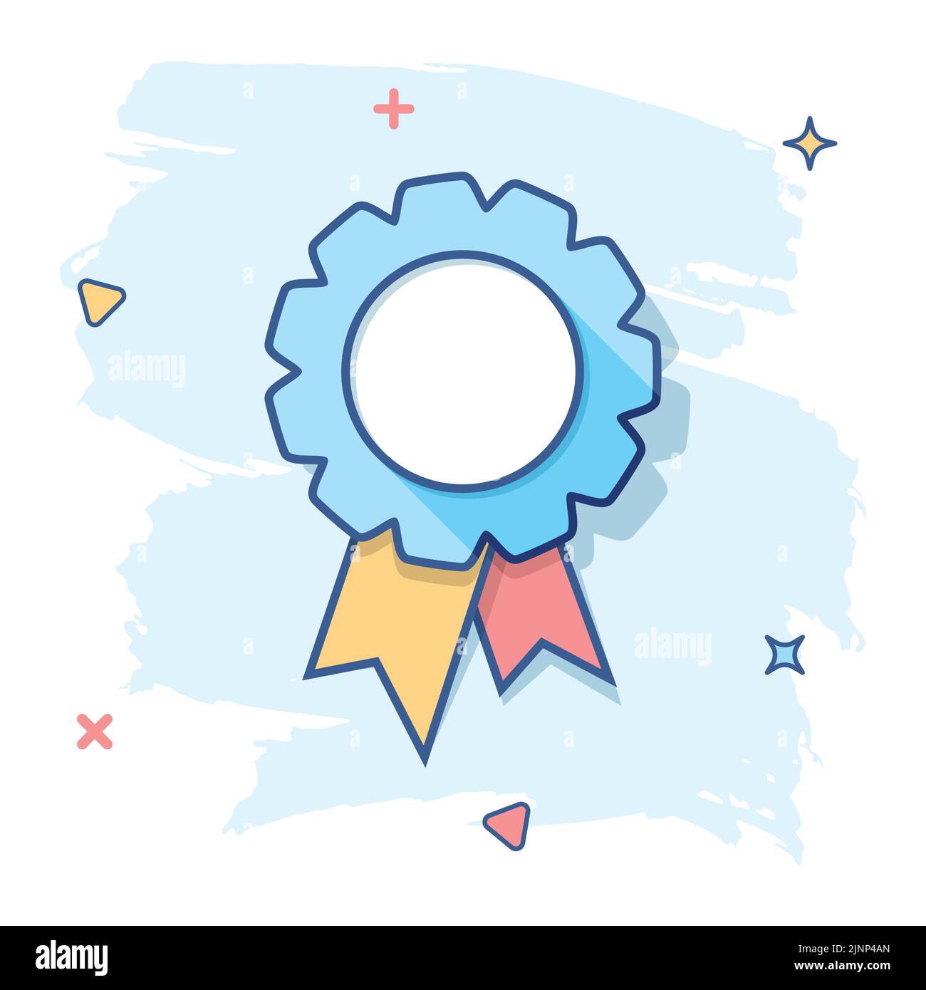 Vector cartoon badge with ribbon icon in comic style. Award medal sign ...