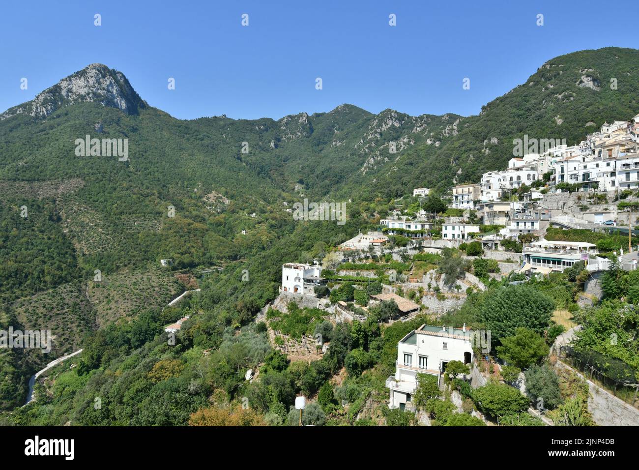 Panoramic view of the village of Albori, on the mountains of the Amalfi ...