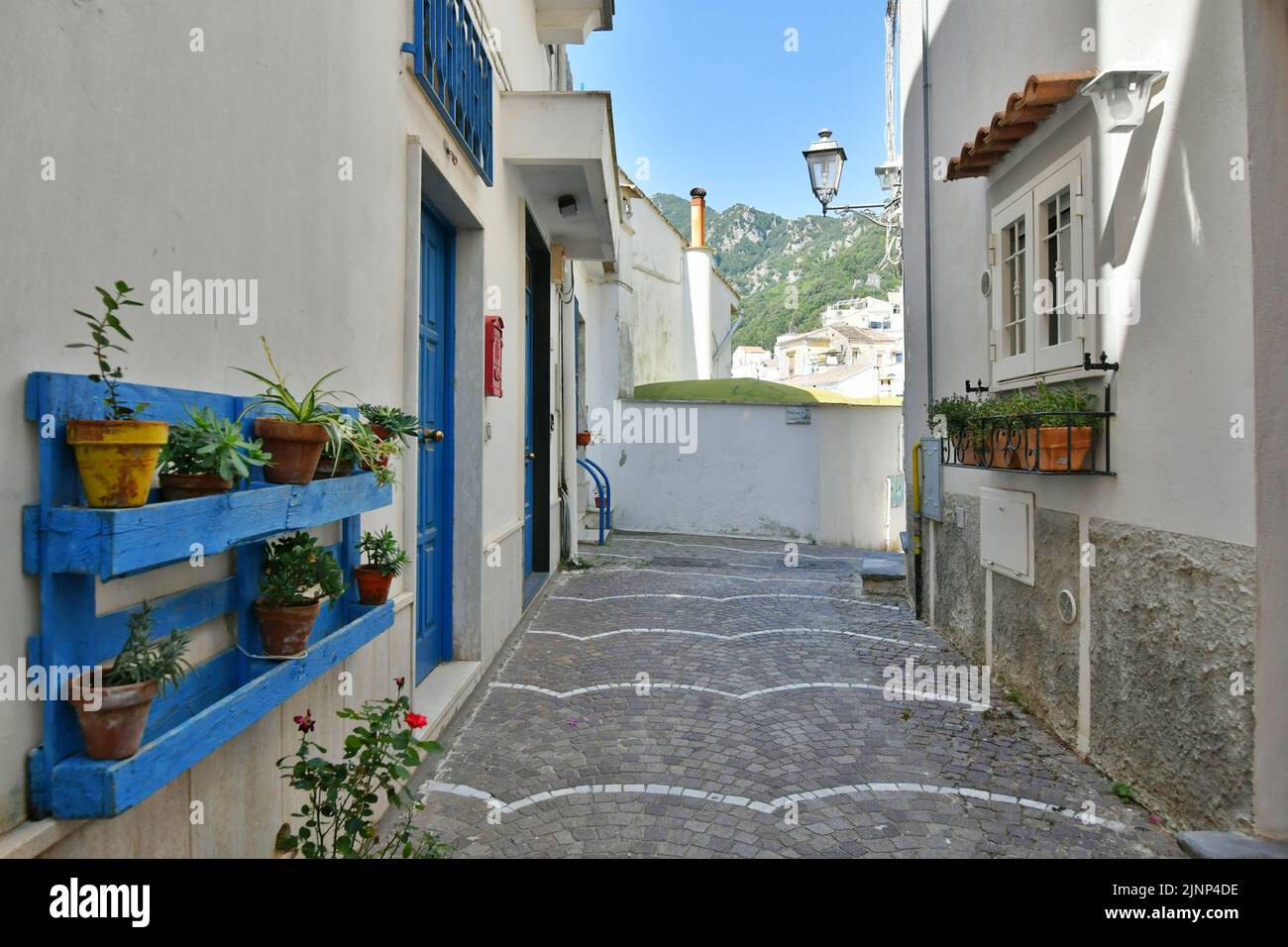 An alley in Albori, a village in the mountains of the Amalfi coast in ...
