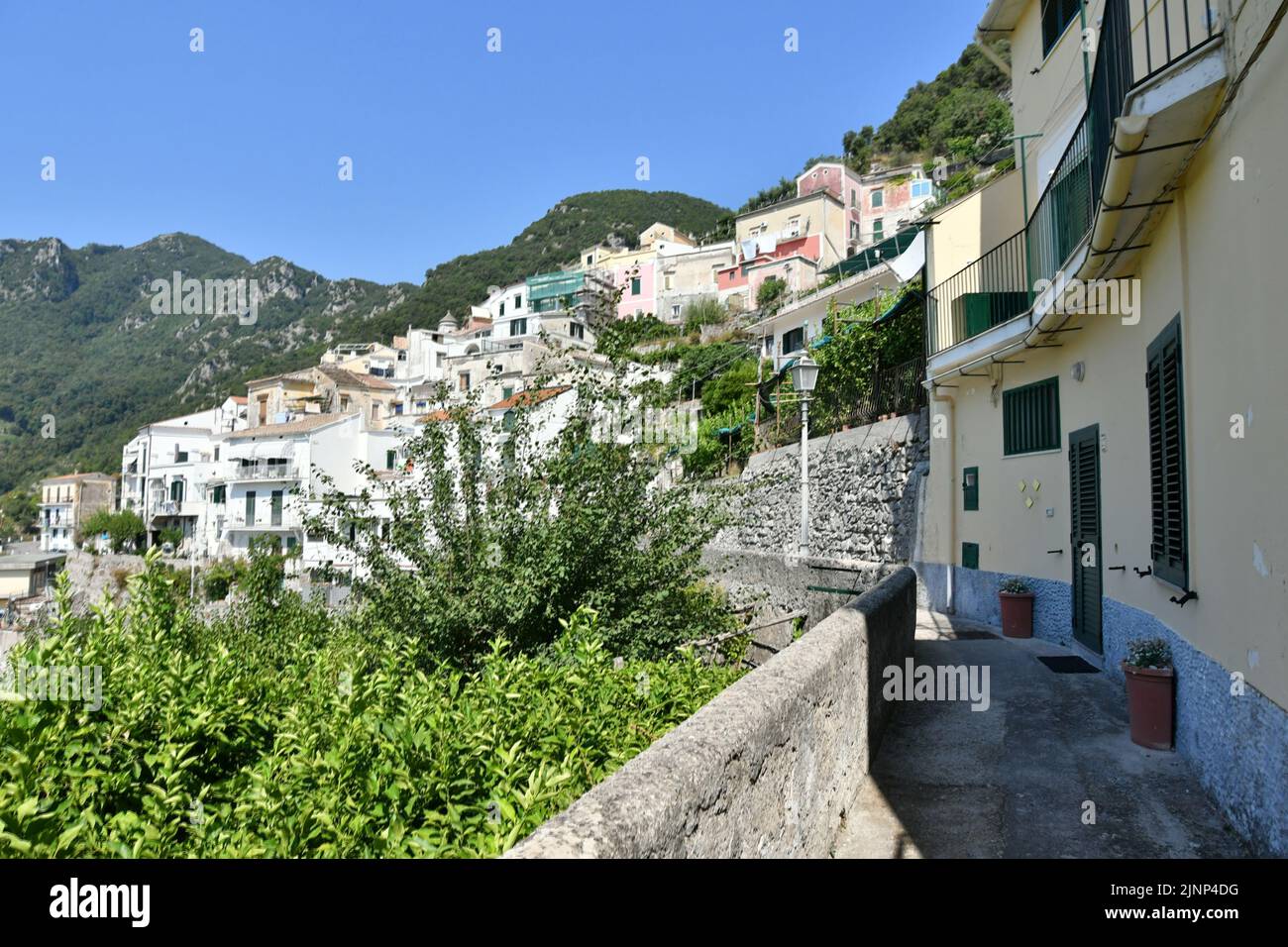An alley in Albori, a village in the mountains of the Amalfi coast in ...