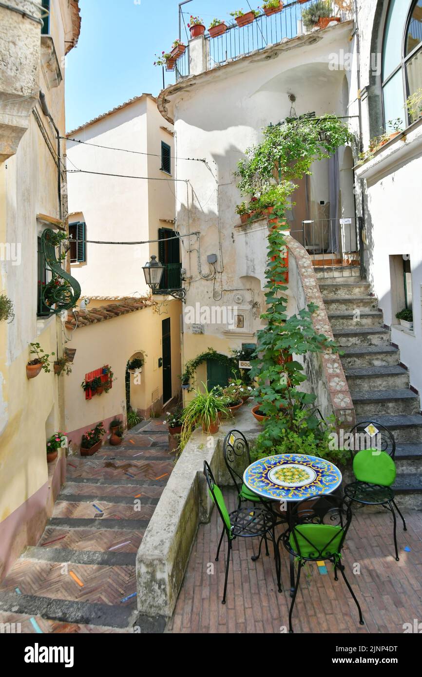 An alley in Albori, a village in the mountains of the Amalfi coast in ...