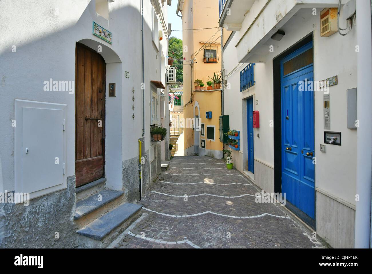 An alley in Albori, a village in the mountains of the Amalfi coast in ...