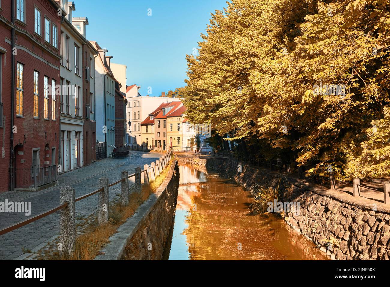 Old historic buildings by Frische Grube, Wismar, Germany, in Autumn ...