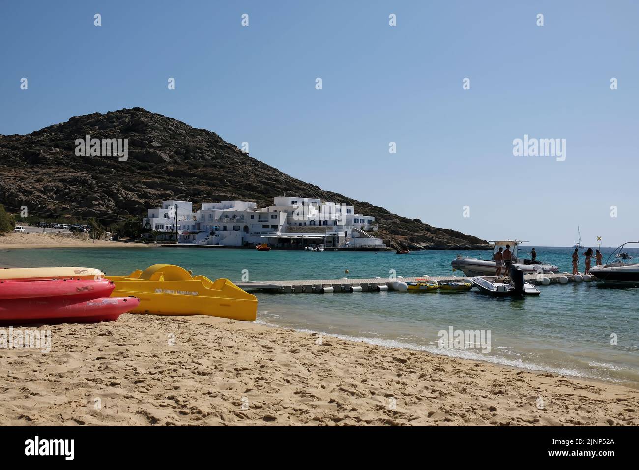 Ios, Greece - June 8, 2021 : Tourists at a water sport center in ...