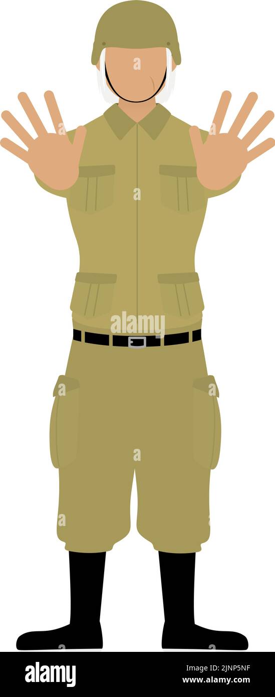 Senior Female Soldier Pose, Stop! Thrust your hands out in front of you ...