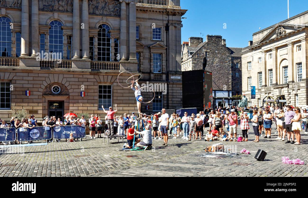 Edinburgh, Scotland, August 11,2022 Festival Fringe a crowd of people ...