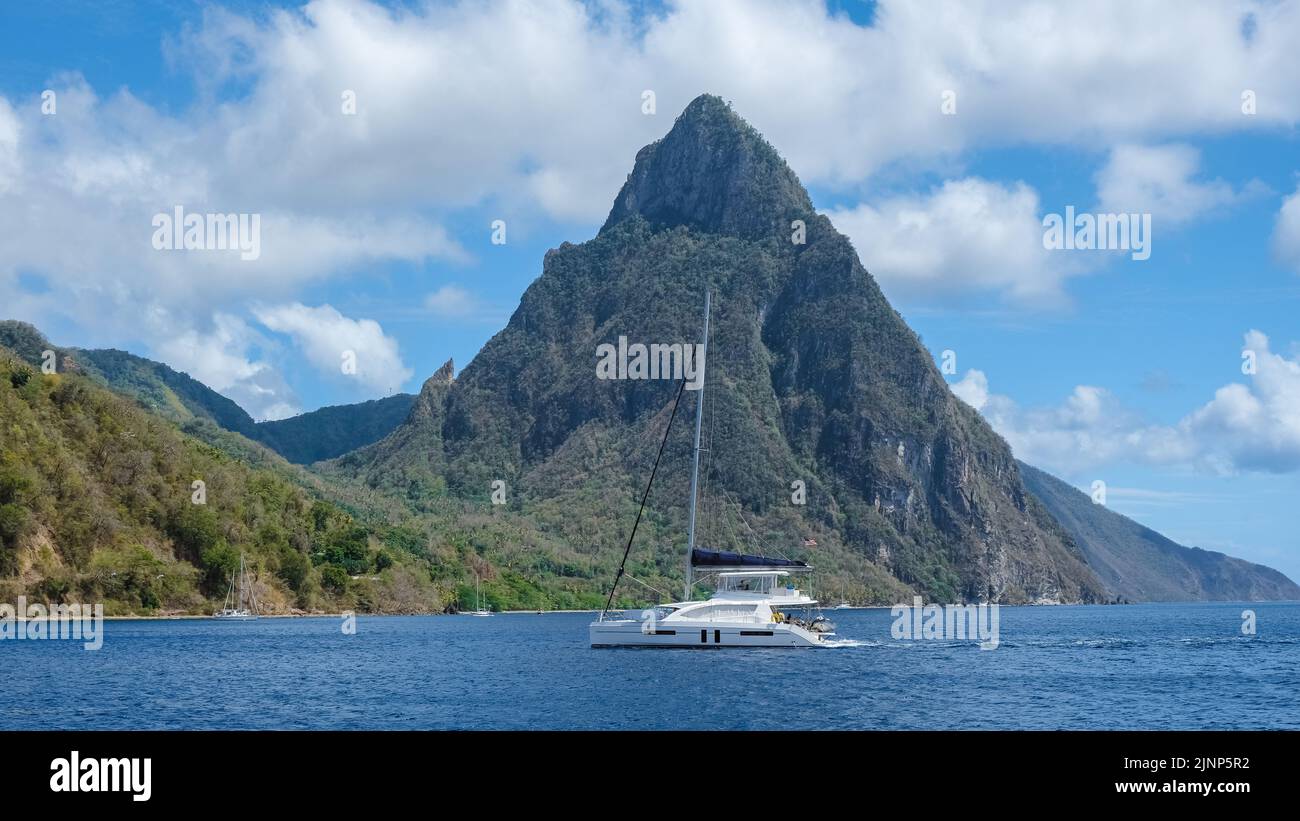 Pitons mountains of Saint Lucia, St. Lucia Caribbean Sea with Pitons on ...
