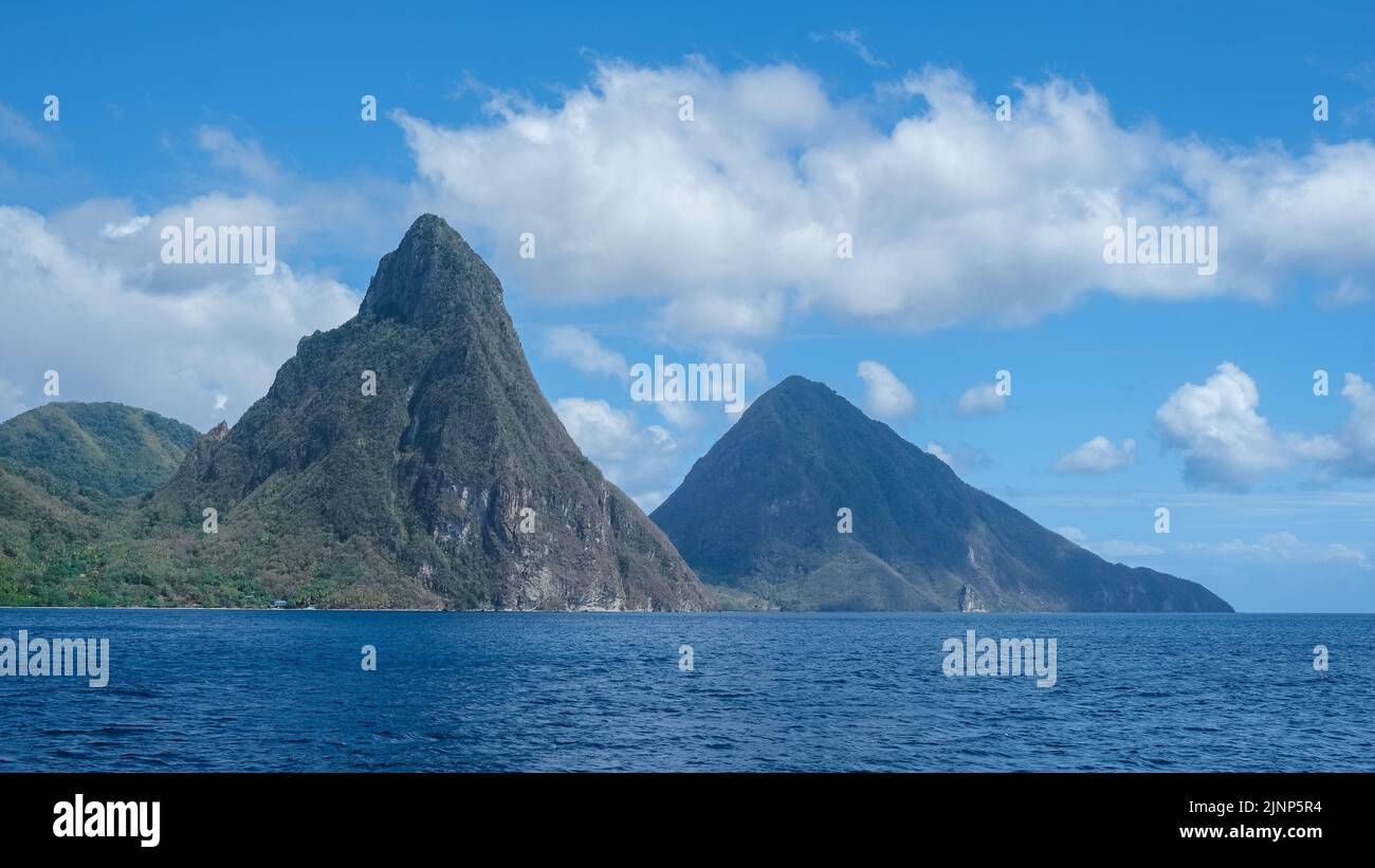 Pitons mountains of Saint Lucia, St. Lucia Caribbean Sea with Pitons on ...
