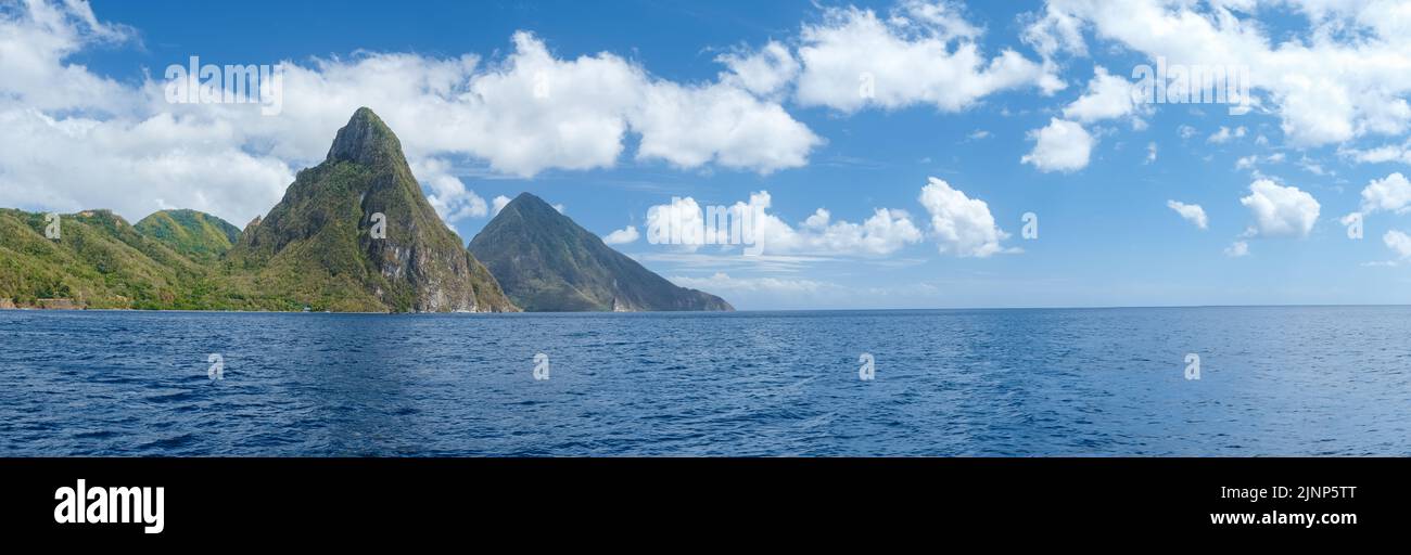 Pitons mountains of Saint Lucia, St. Lucia Caribbean Sea with Pitons on ...