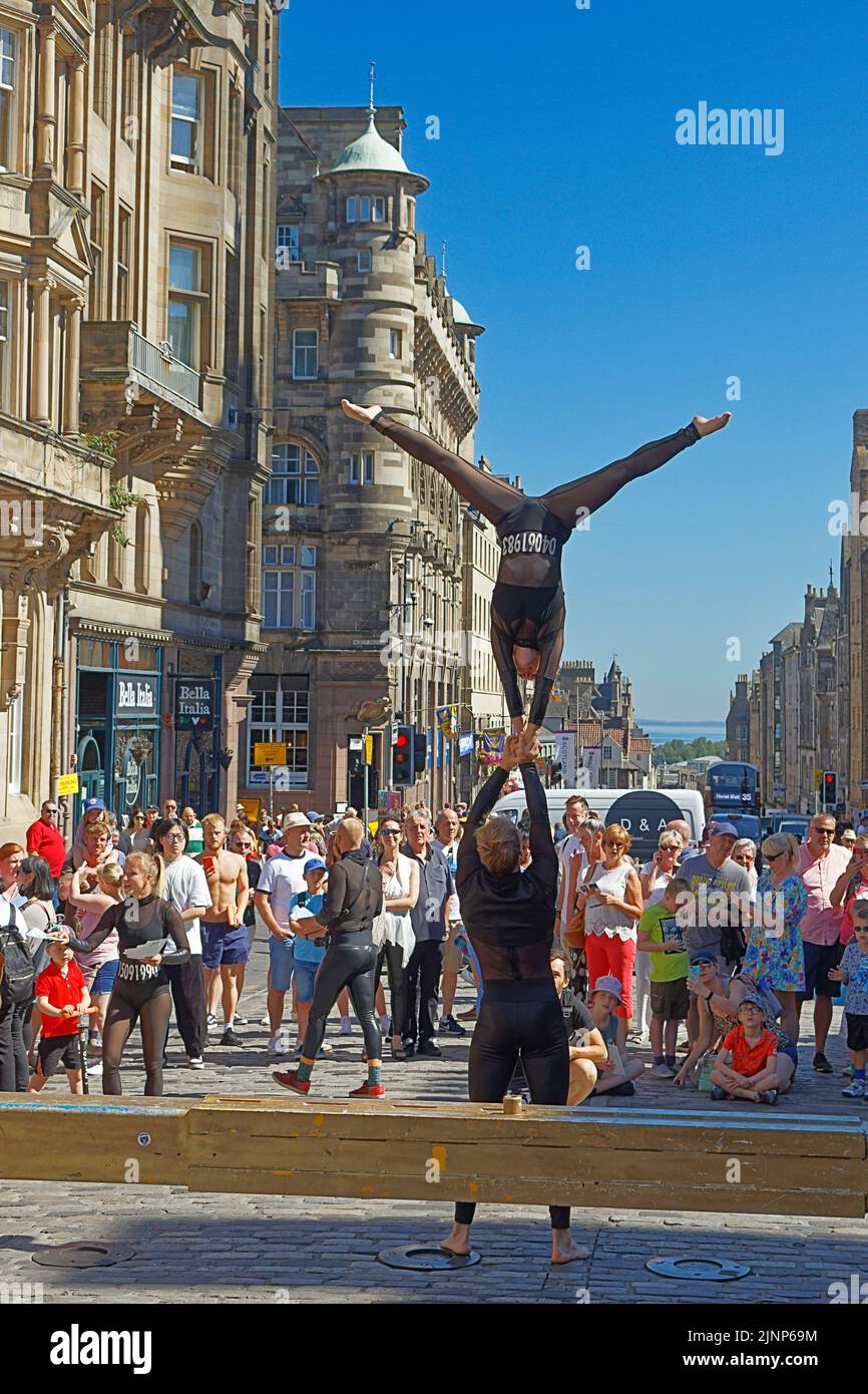Edinburgh, Scotland, August 11, 2022 Festival Fringe the Royal Mile a ...