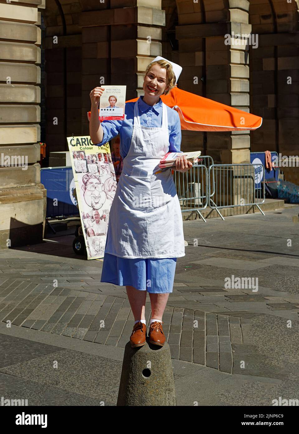 Edinburgh, Scotland, August 11, 2022 Festival Fringe on a block Royal ...