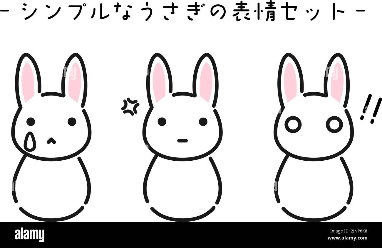 Simple line drawing, rabbit expression set - Translation: Simple rabbit ...
