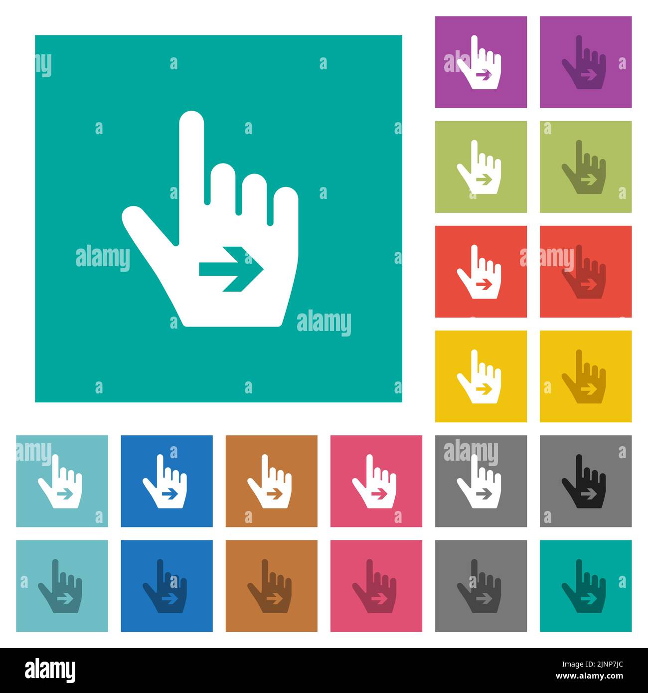 Hand cursor right solid multi colored flat icons on plain square ...