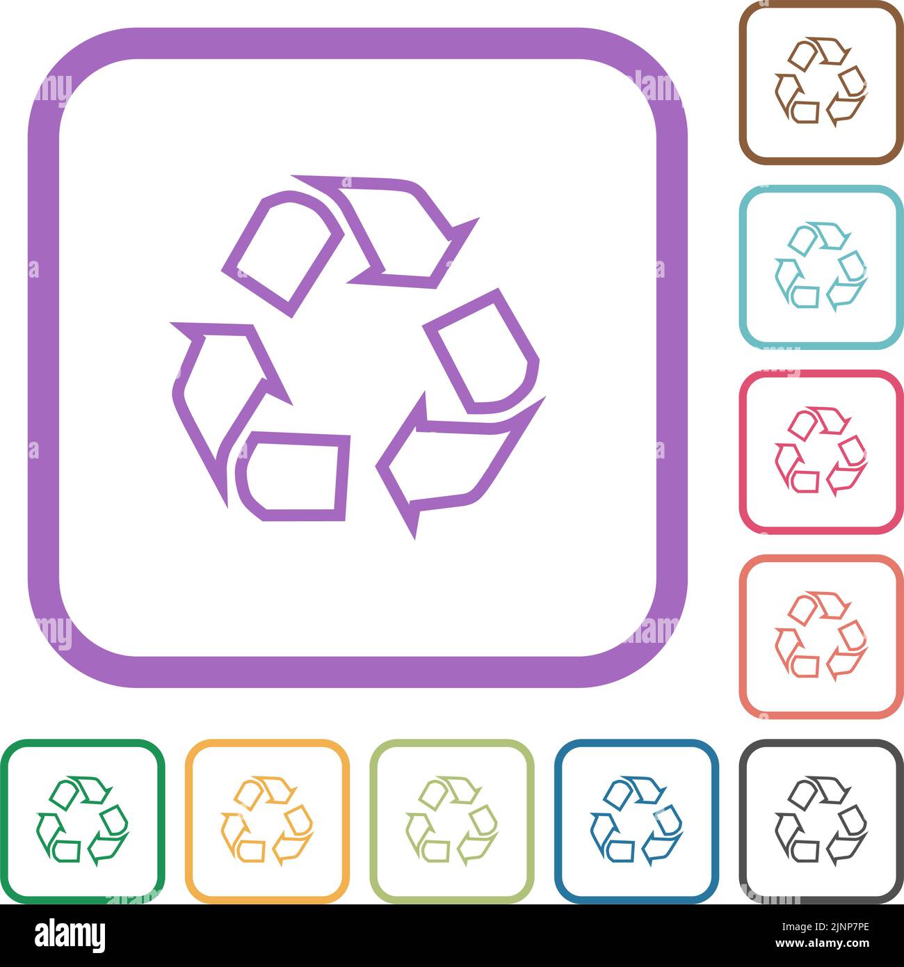 Recycling outline simple icons in color rounded square frames on white ...