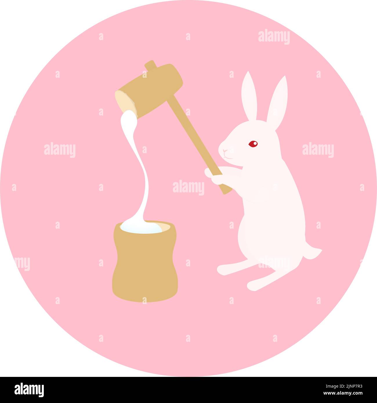 Rabbit making rice cakes using a pestle and mortar, stretching rice ...