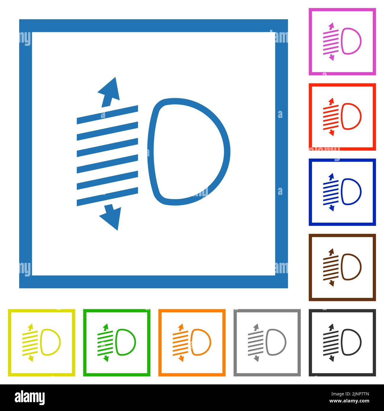 Headlight level adjustment outline flat color icons in square frames on ...