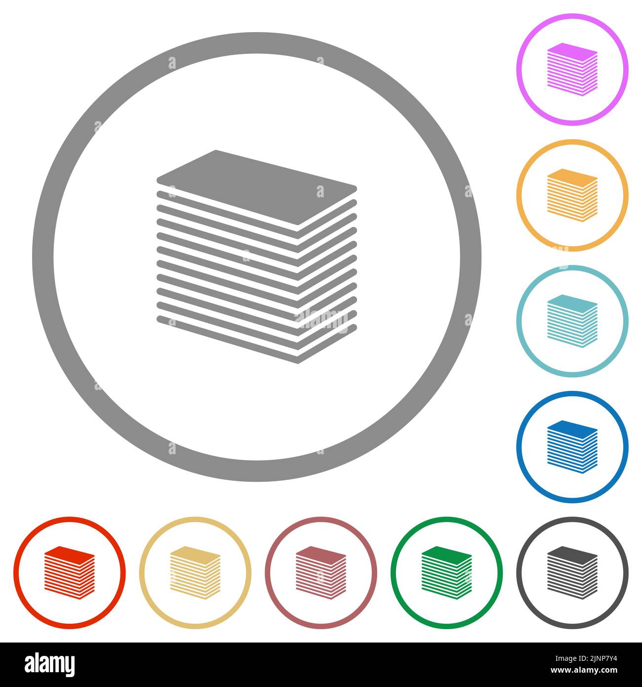Paper stack solid flat color icons in round outlines on white ...