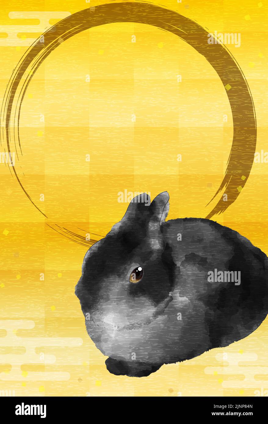 Japanese New Year card for the Year of the Rabbit 2023, black rabbit ...