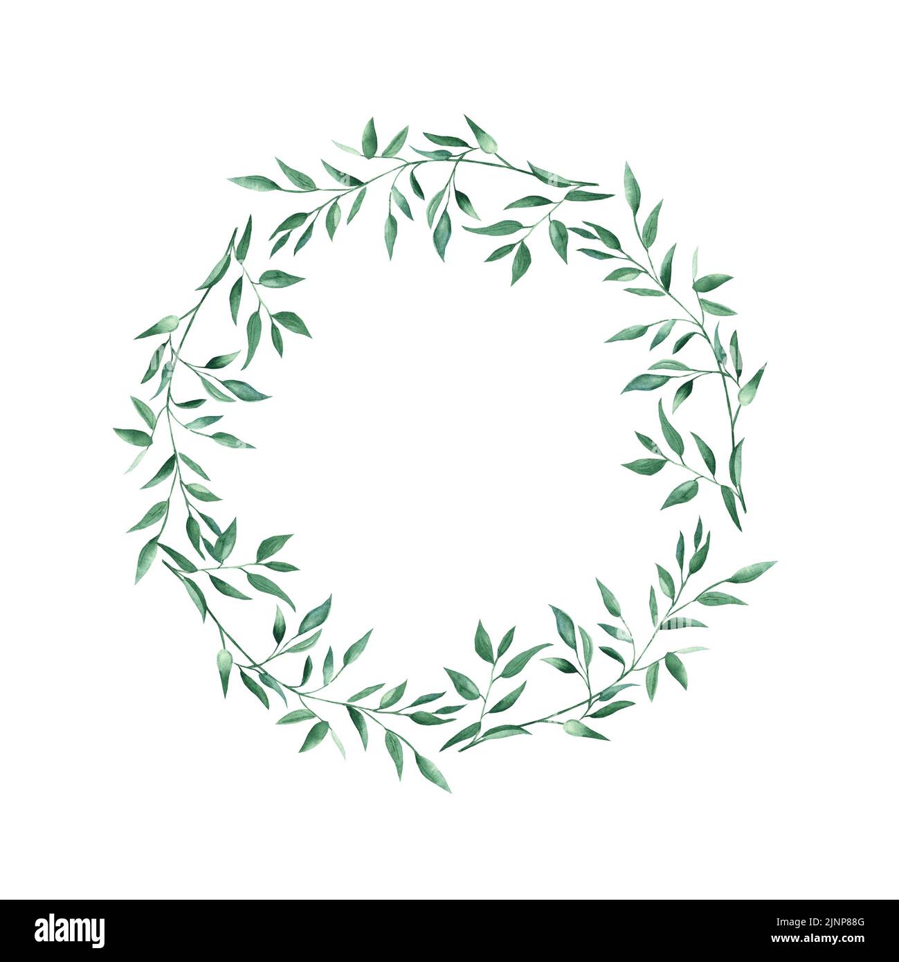 Green watercolor wreath isolated on white background. Rustic greenery ...