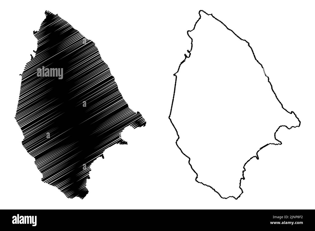 La Digue island (Republic of Seychelles, Indian Ocean) map vector illustration, scribble sketch ...