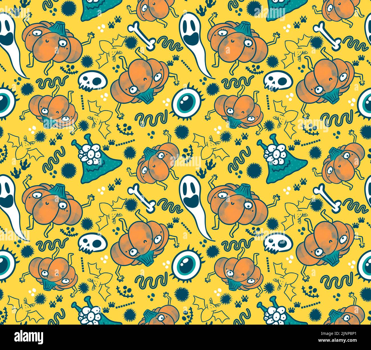 Halloween seamless pumpkins and witch hat and ghost pattern for fabrics ...