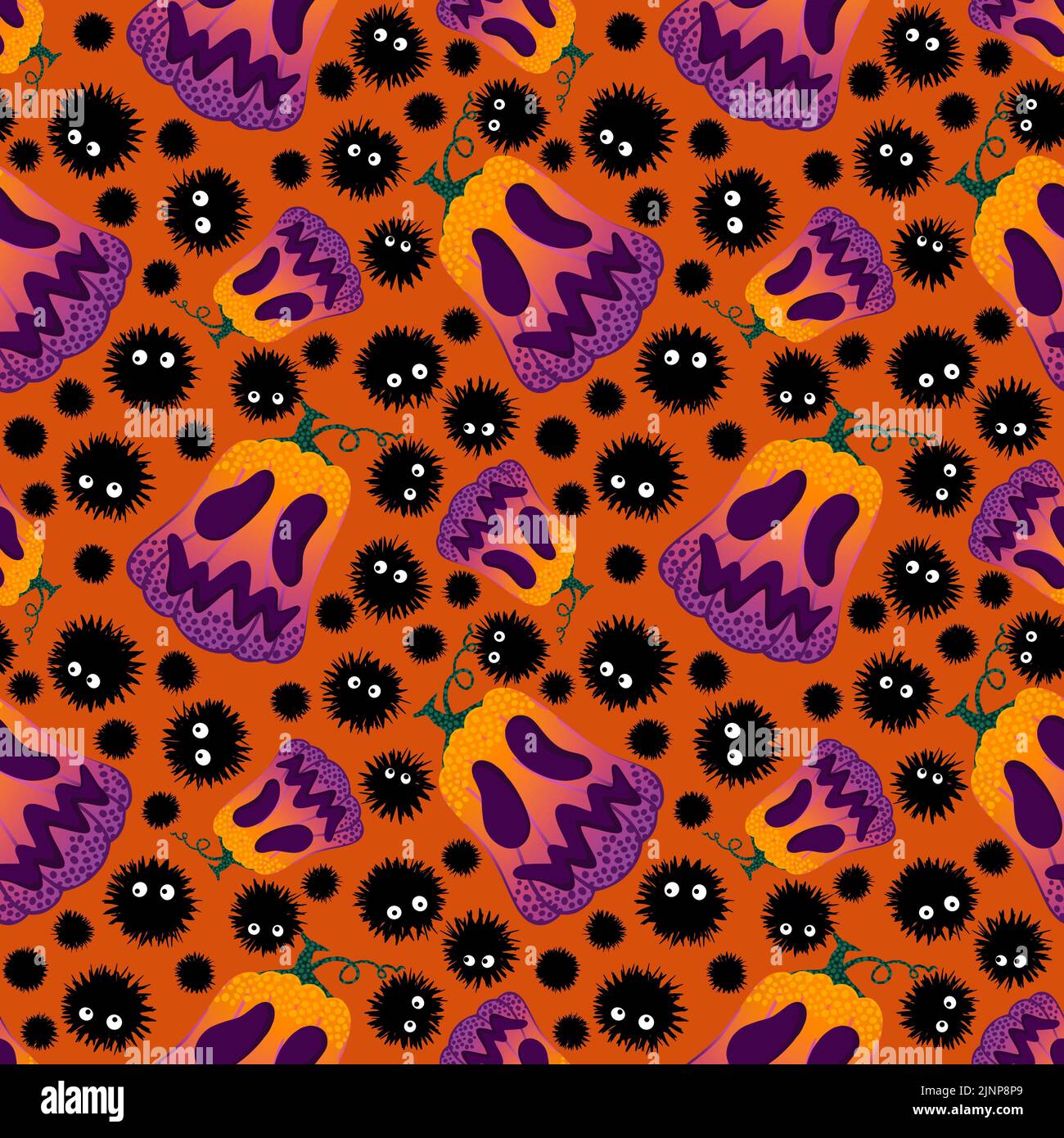Halloween seamless pumpkins and witch hat and ghost pattern for fabrics ...