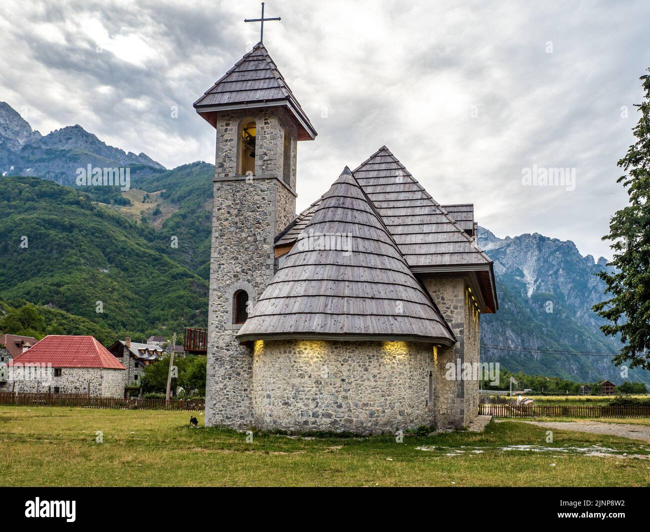 Theth Church in Theth valley in Albania Stock Photo - Alamy