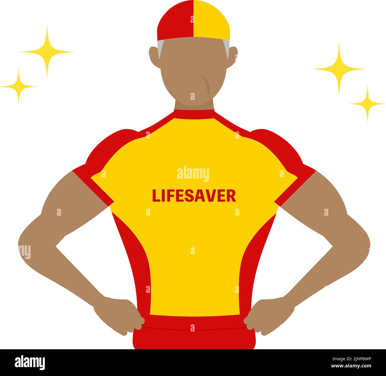 Senior Male lifesavers in poses, Put your hands on your hips with your ...