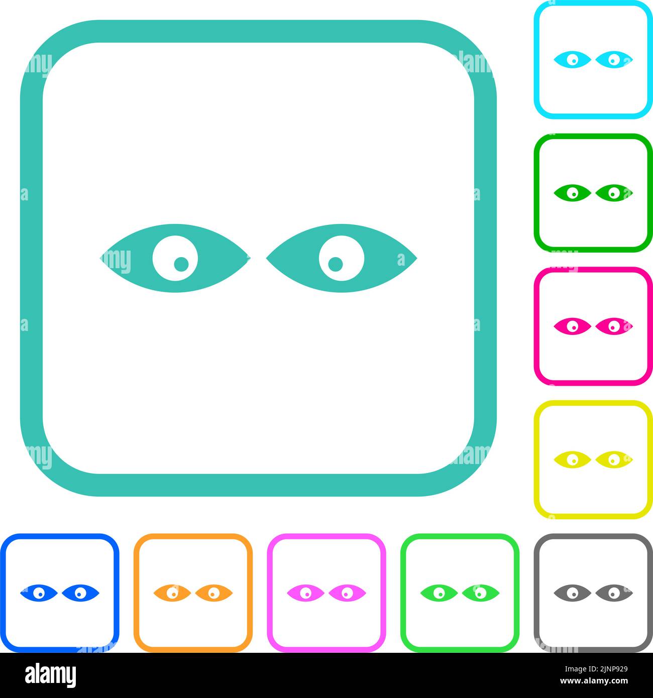 Watching eyes solid vivid colored flat icons in curved borders on white ...