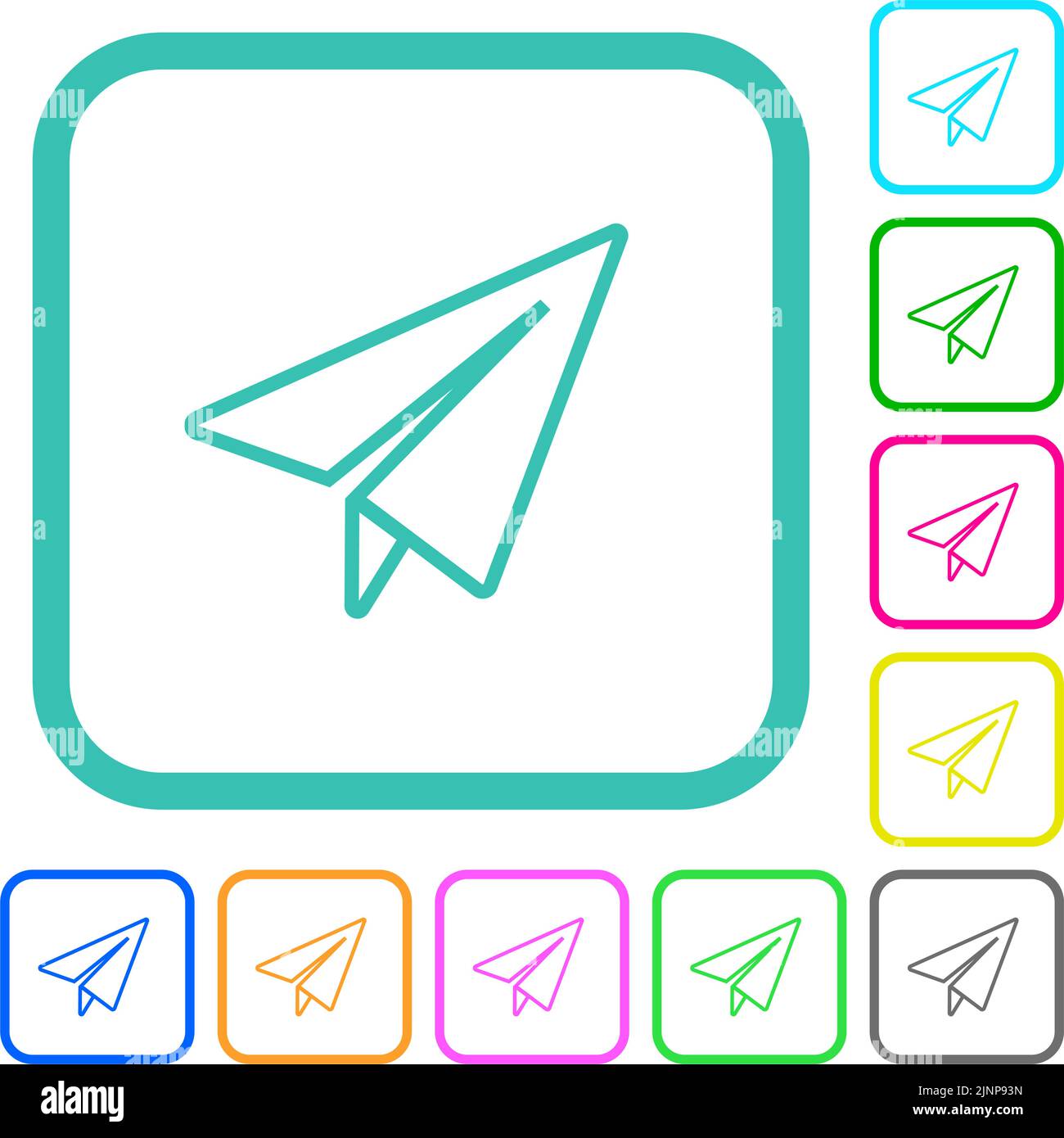 Paper plane outline vivid colored flat icons in curved borders on white ...