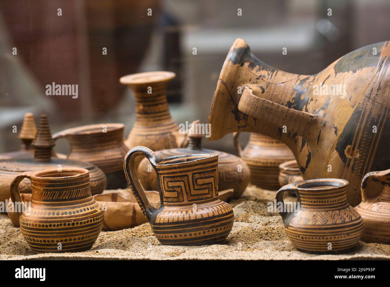 Ancient decorated ceramic pots at the National Archaeological Museum in ...