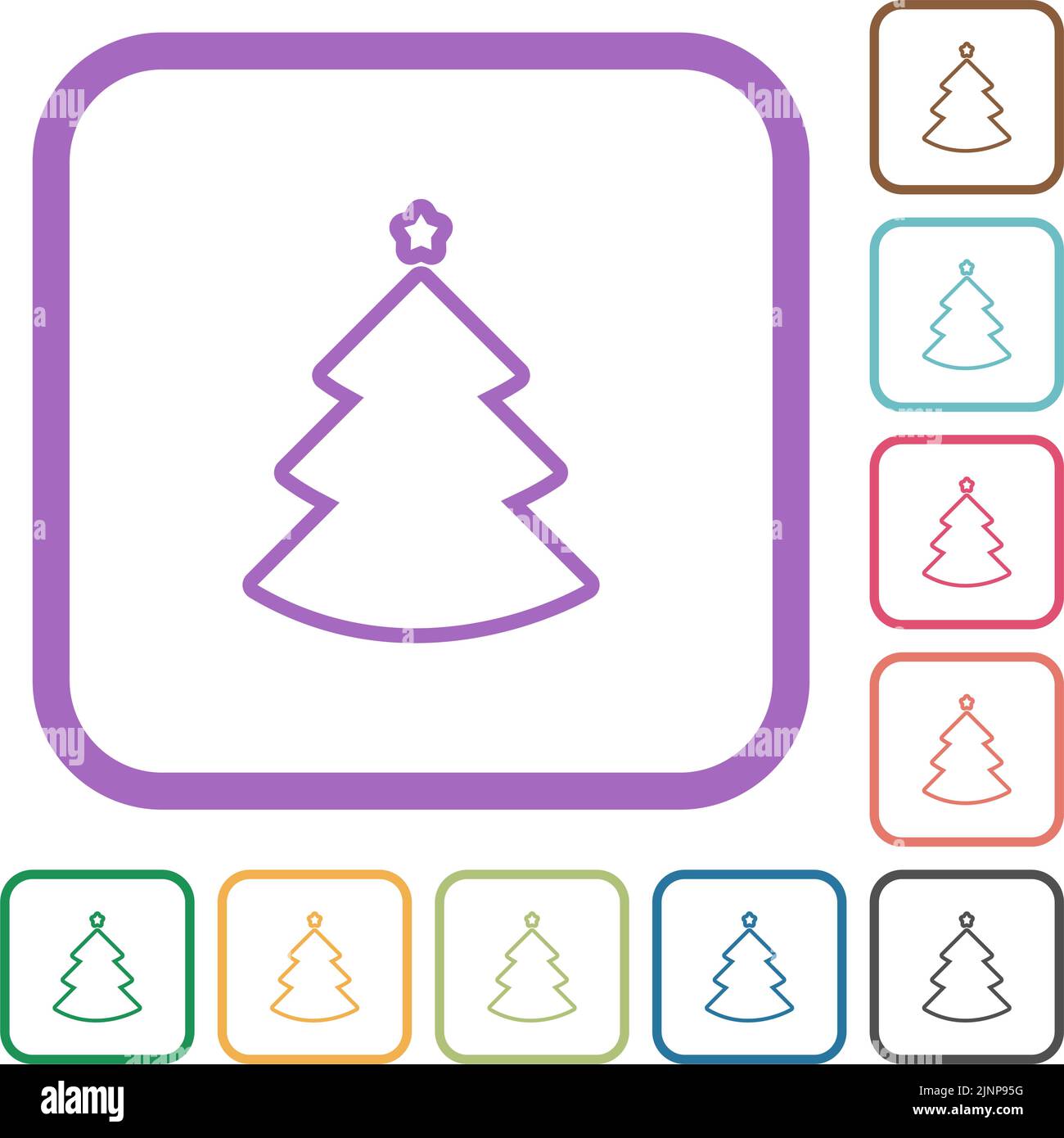 Christmas tree outline simple icons in color rounded square frames on ...