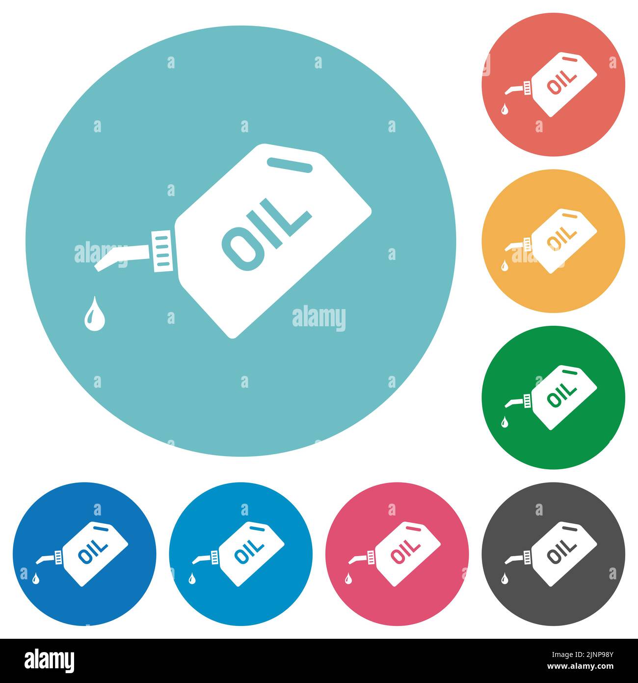 Oiler with oil drop flat white icons on round color backgrounds Stock ...