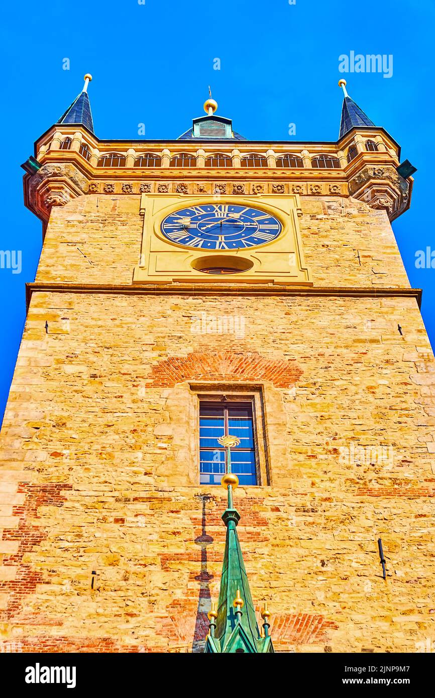 The medieval stone clocktower of Old Town Hall on Old Town Square in ...