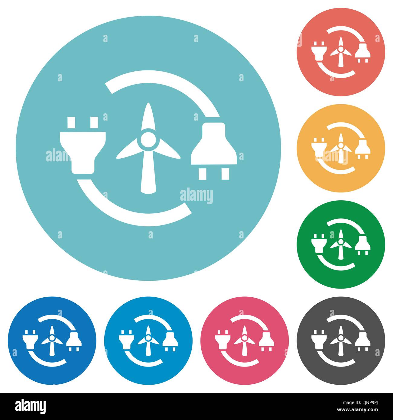 Wind energy flat white icons on round color backgrounds Stock Vector ...