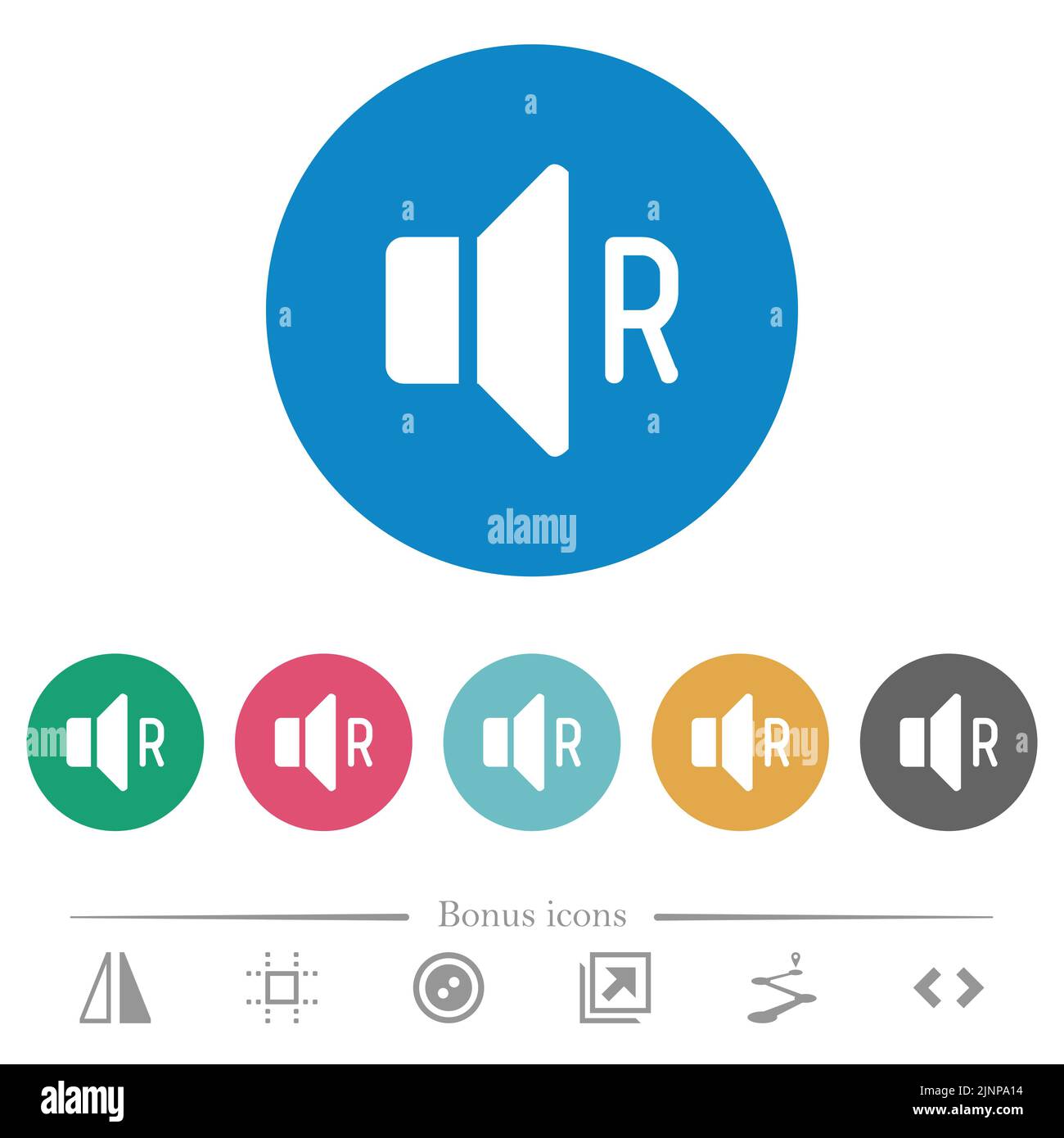 Right audio channel flat white icons on round color backgrounds. 6 ...