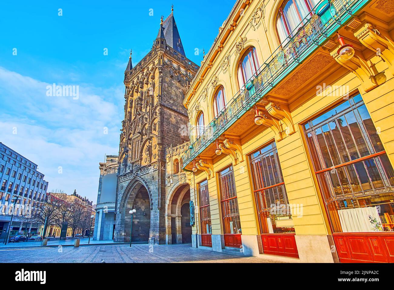 The sculptured stone Gothic Powder Tower, located on Republic Square of ... The sculptured stone Gothic Powder Tower, located on Republic Square of ...