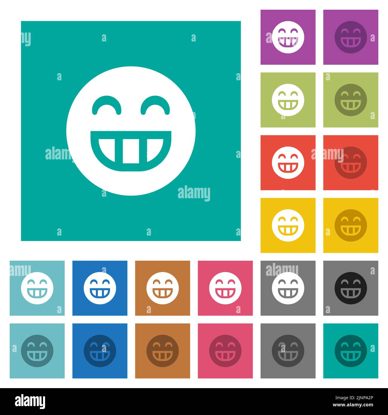 Laughing emoticon solid multi colored flat icons on plain square ...