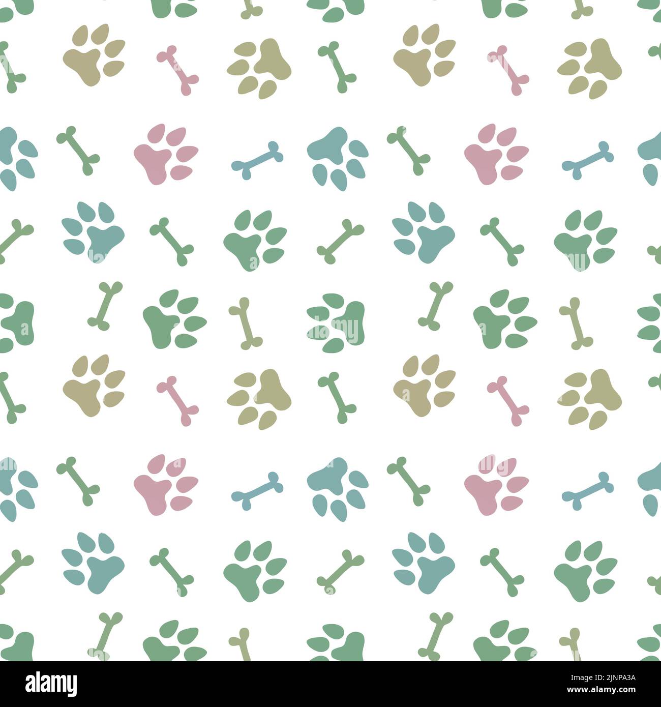 Cartoon doodle animals seamless dogs footprints and bones pattern for ...