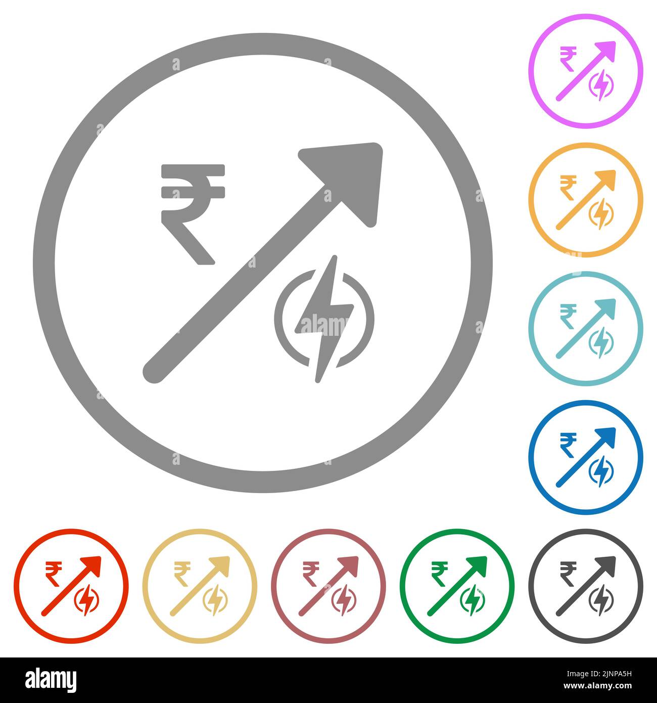 Rising electricity energy Indian Rupee prices flat color icons in round ...