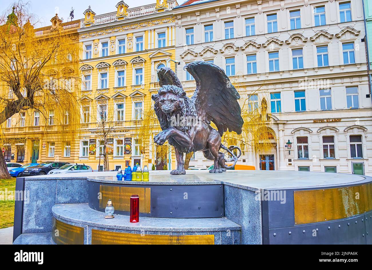 PRAGUE, CZECH REPUBLIC - MARCH 6, 2022: The Winged Lion Monument in ...
