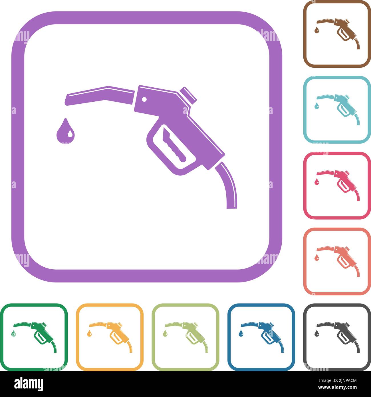Glossy gasoline pump fuel nozzle simple icons in color rounded square frames on white background ...