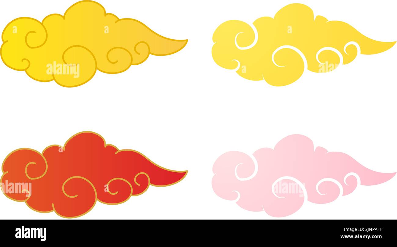 Colourful Chinese muscle cloud set, gold, red and pink Stock Vector ...