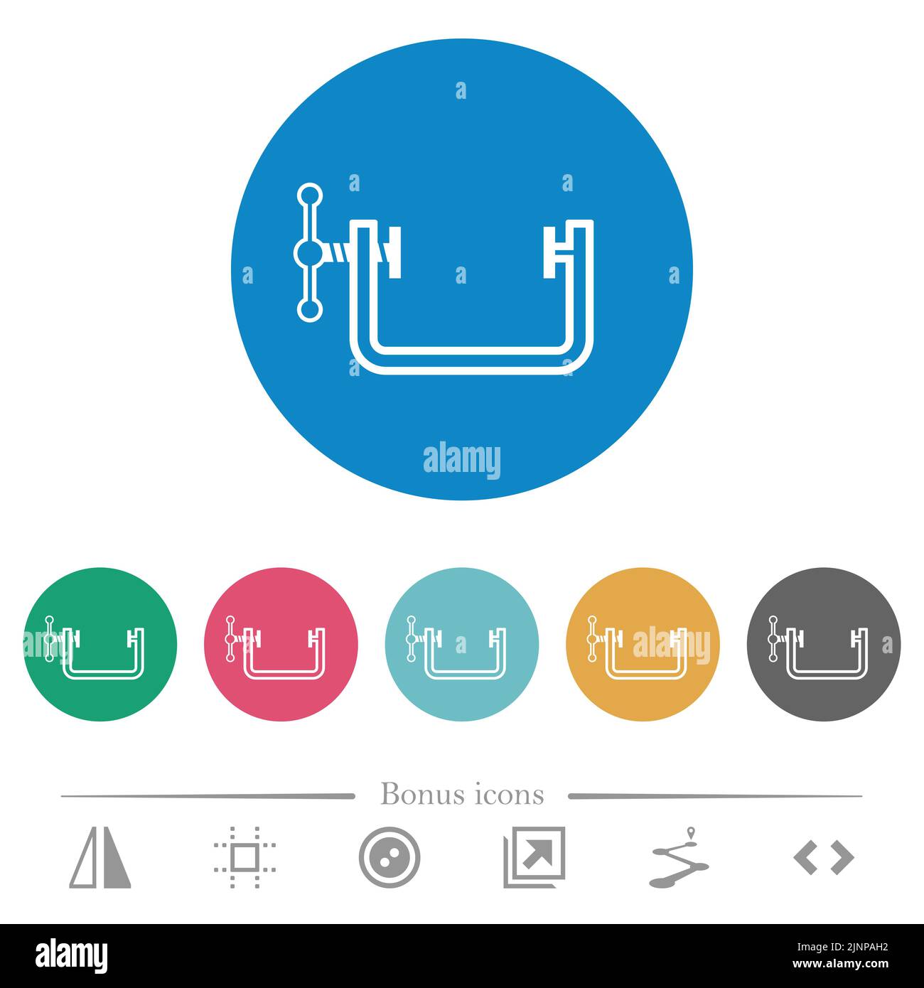 Vice clamp outline flat white icons on round color backgrounds. 6 bonus icons included Stock ...
