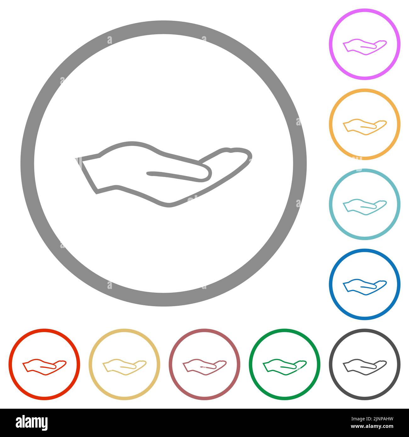 Human hand outline flat color icons in round outlines on white ...